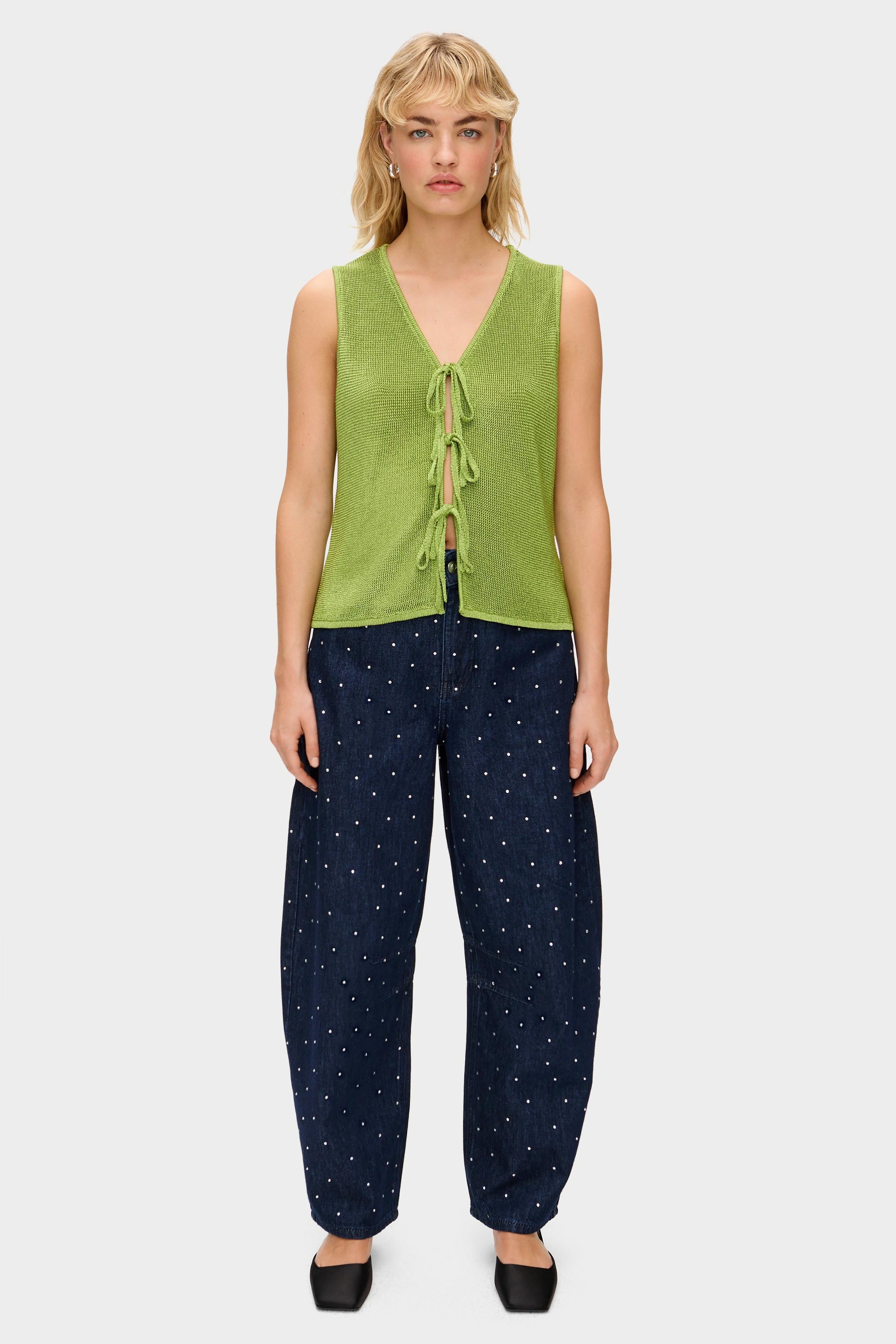 ALIGNE Sparkle Tie Knitted Waistcoat - Green | ISLA