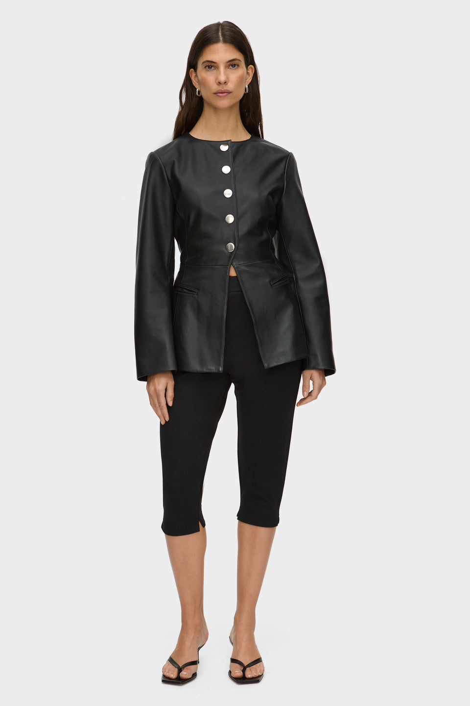 ALIGNE Leather Waisted Blazer - Black | Daphne