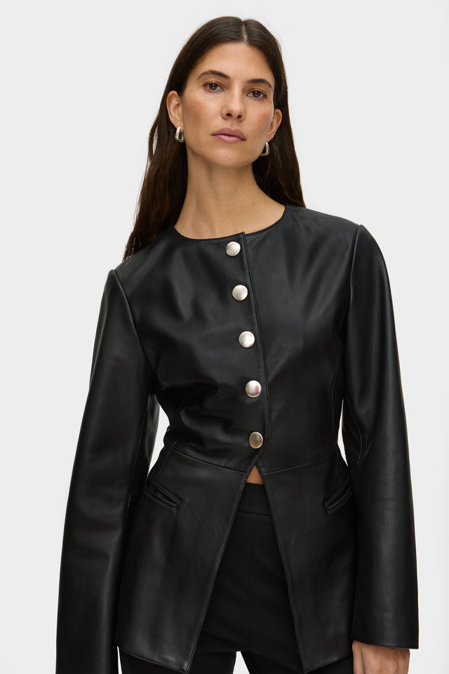 ALIGNE Leather Waisted Blazer - Black | Daphne