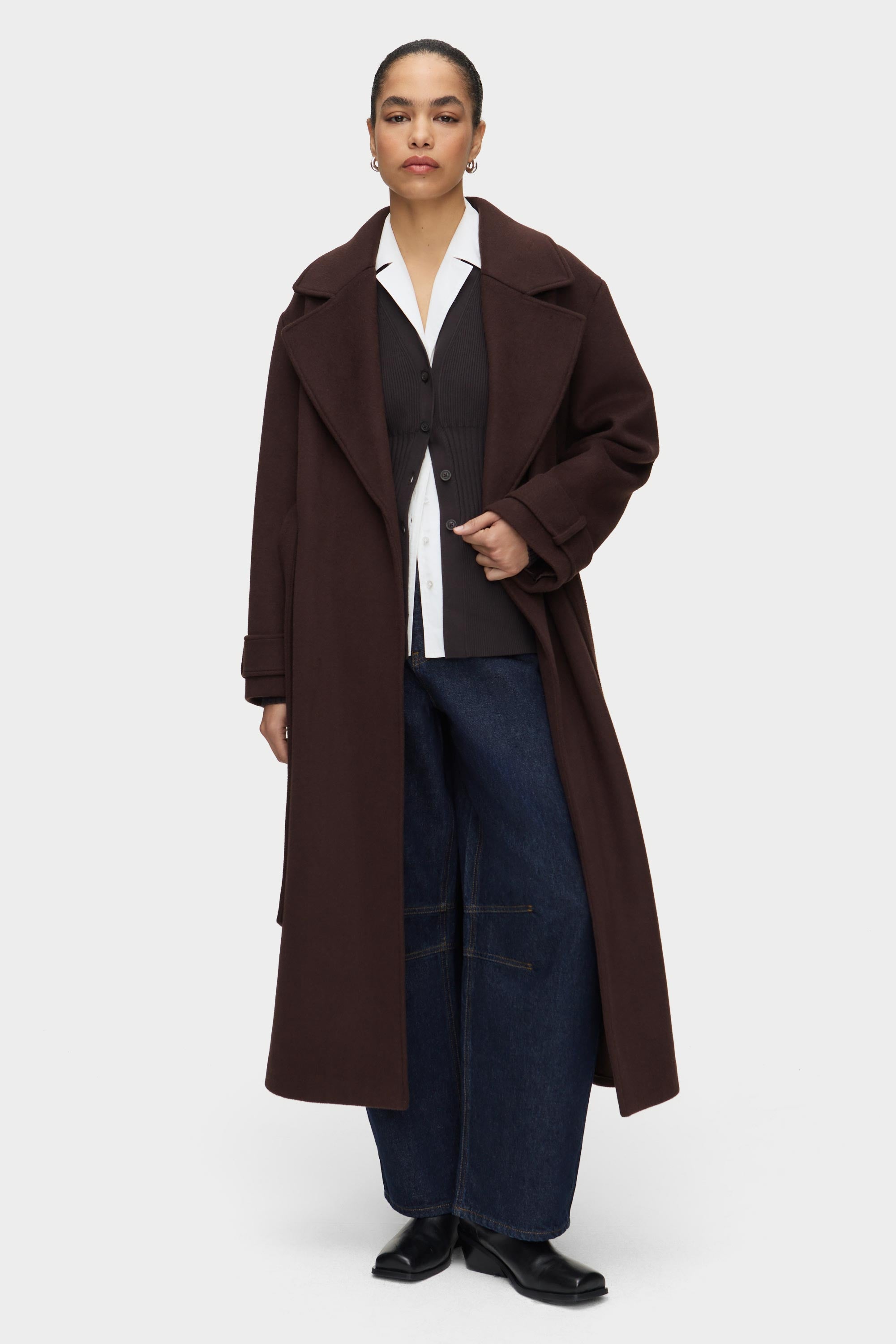 ALIGNE Wrap Wool Winter Coat - Brown | George