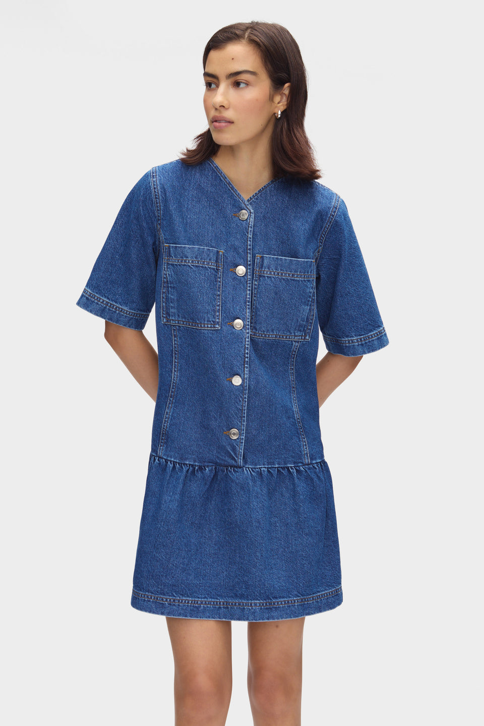 ALIGNE Drop Hem Mini Denim Dress - Blue | Kimber