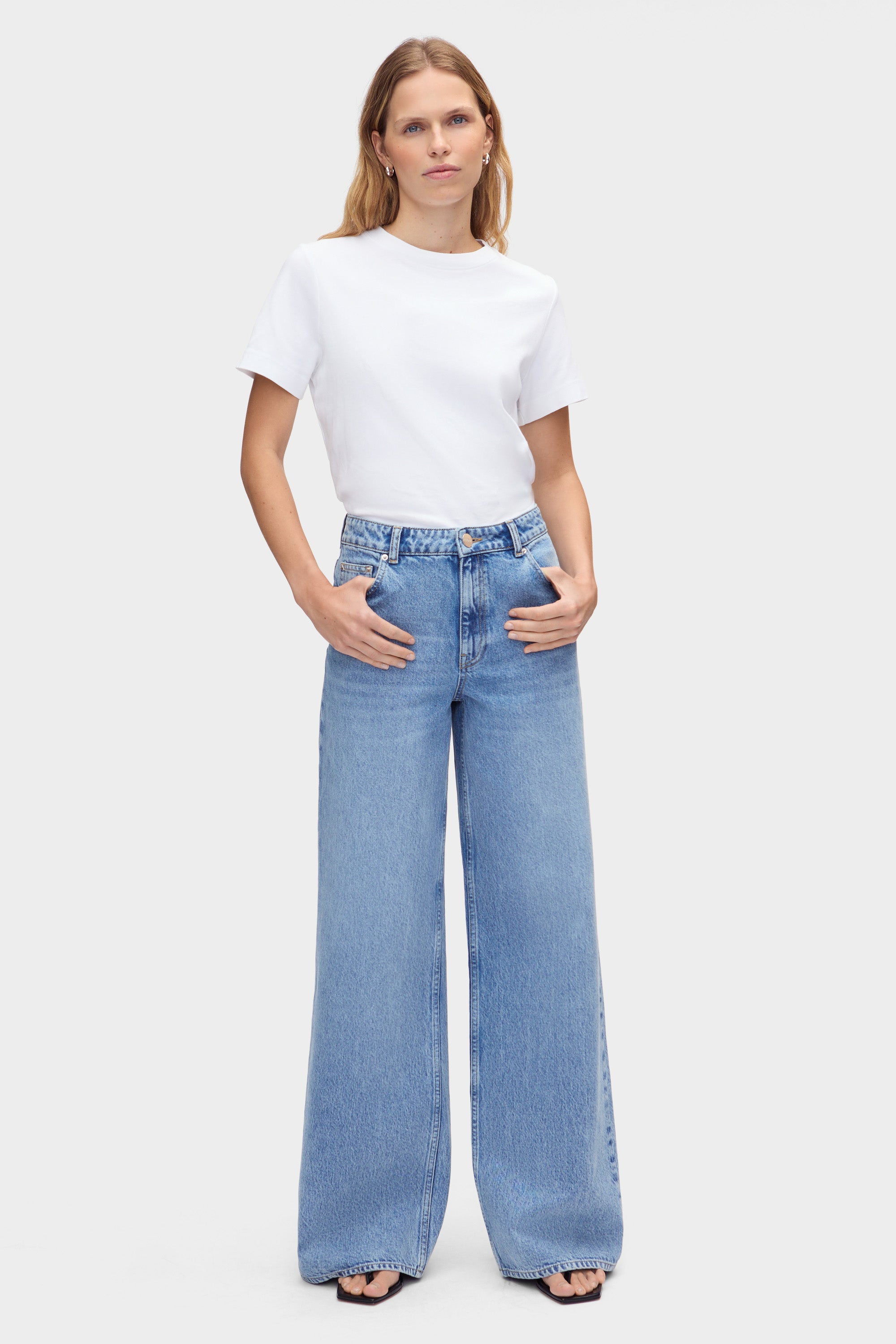 ALIGNE Low Rise Loose Wide Jeans - Blue