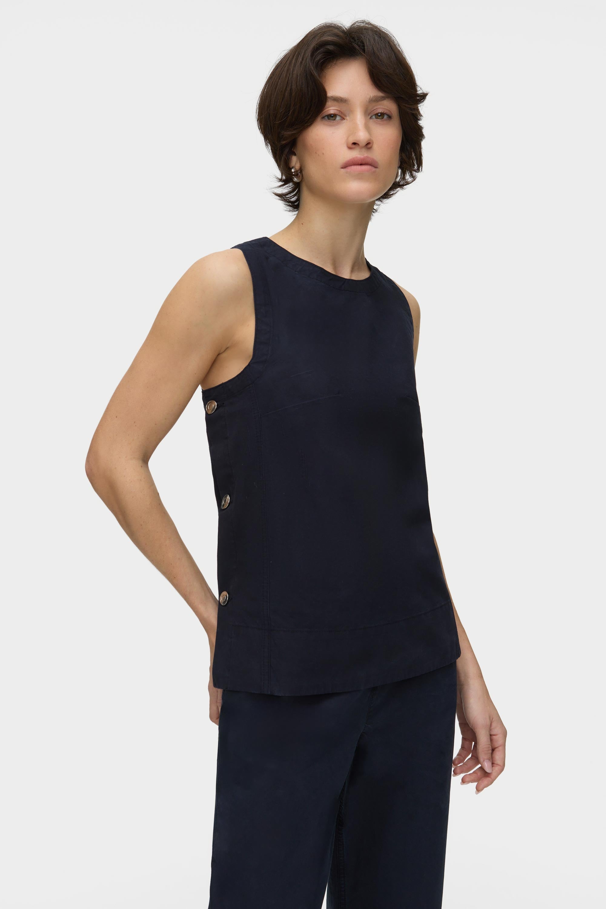 ALIGNE Sleeveless Side Button Top - Navy | Netil