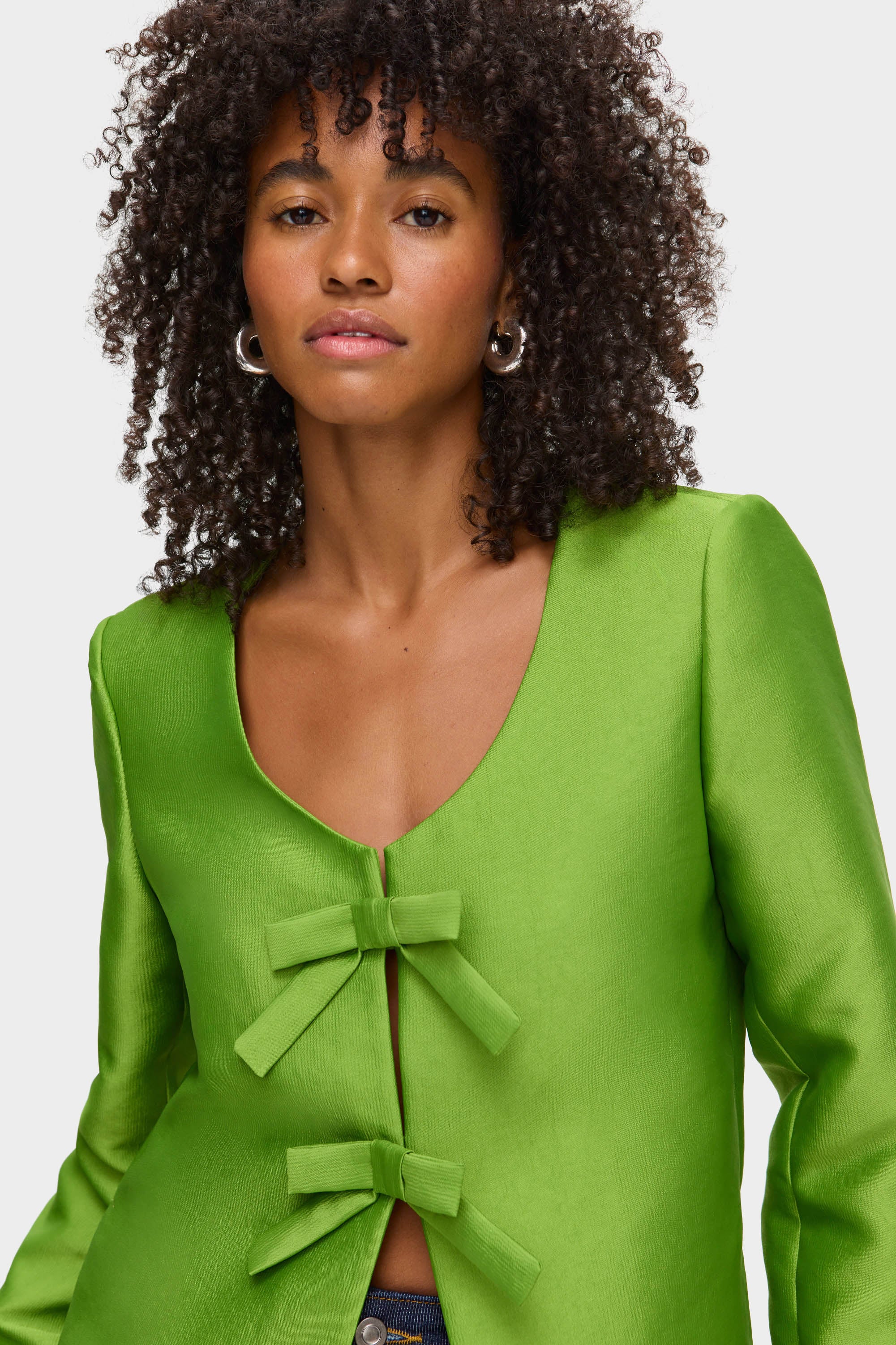 ALIGNE Bow Satin Blazer- Green | Beau