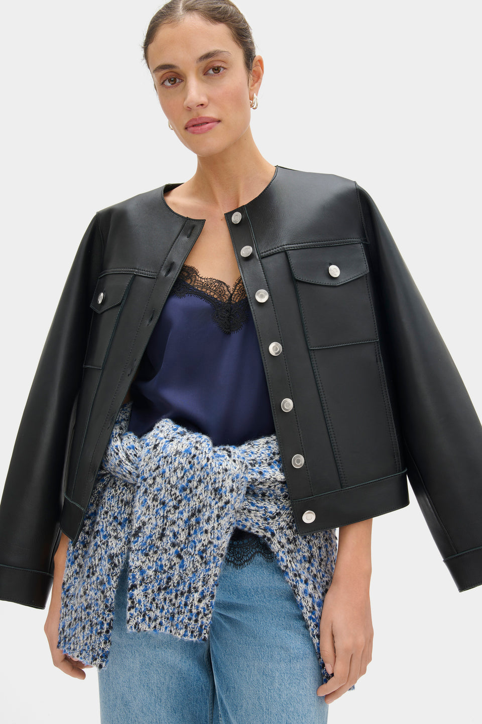 ALIGNE Lace Satin Top - Navy | Eme