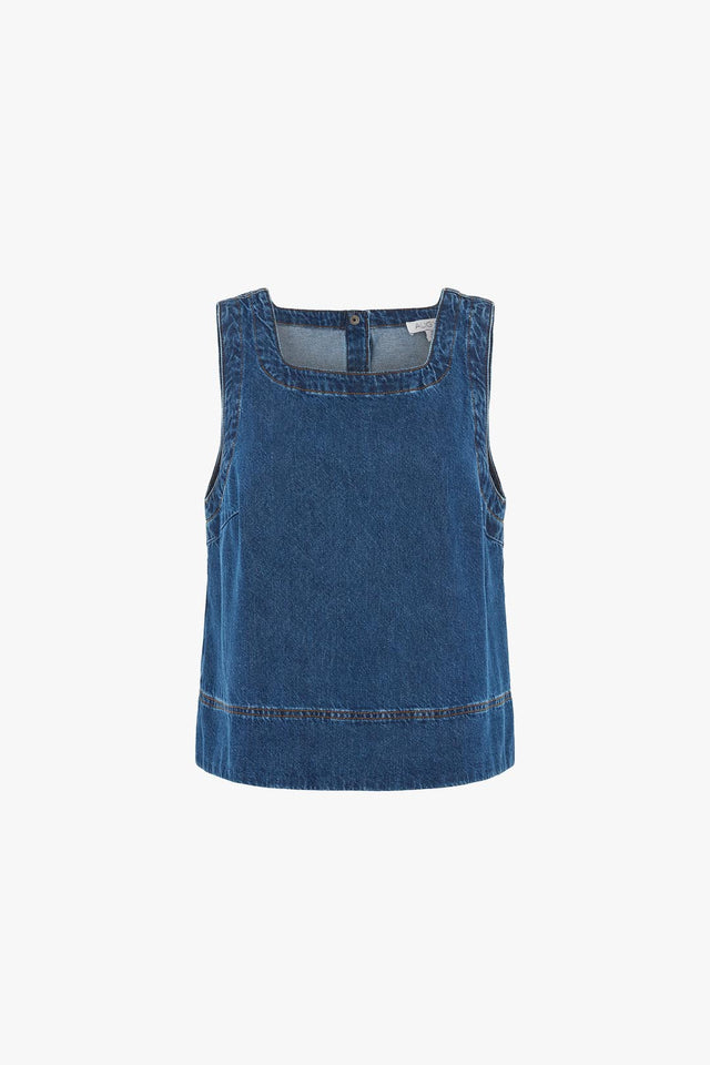 ALIGNE Square Neck Denim Top - Mid Blue | Meg